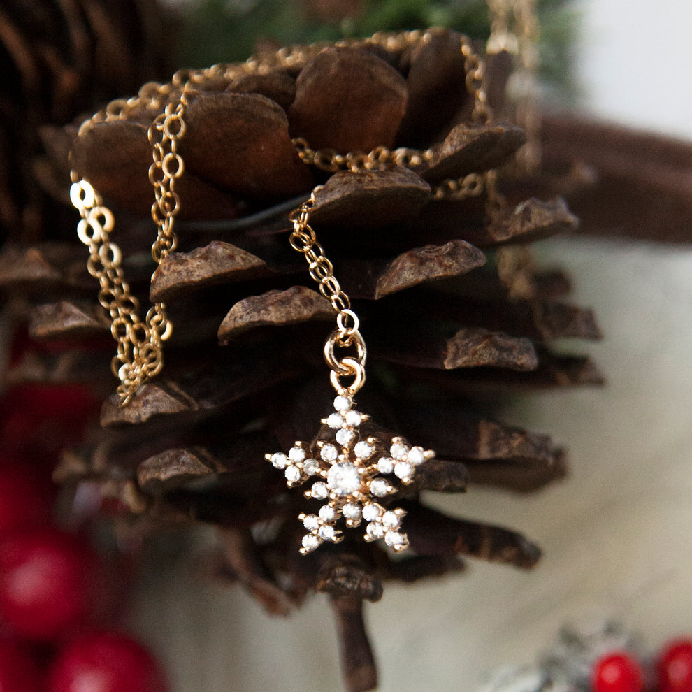 Sparkly Gold Snowflake Necklace, Gold-Filled Chain, Christmas Jewelry ...