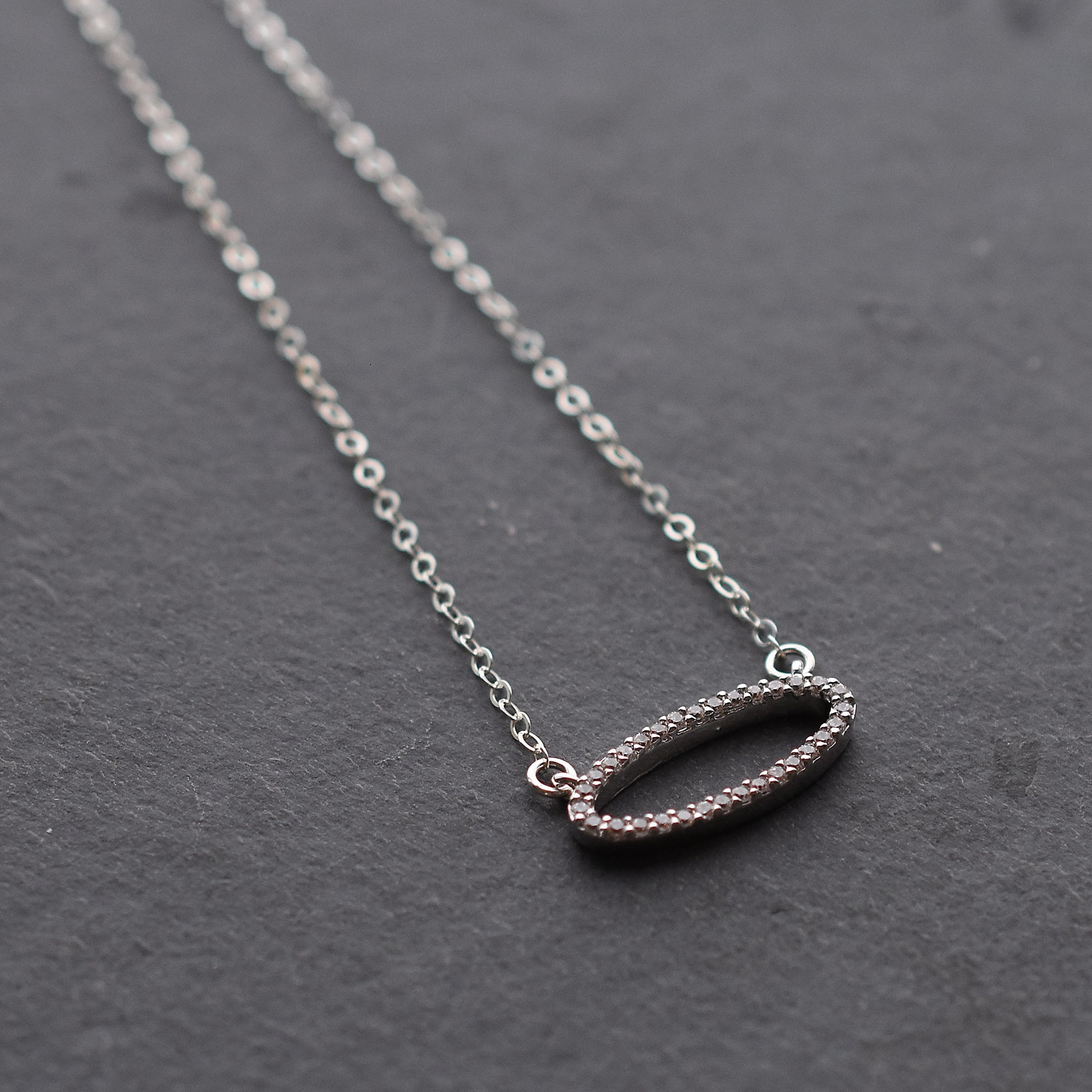 Short Silver Oval Necklace