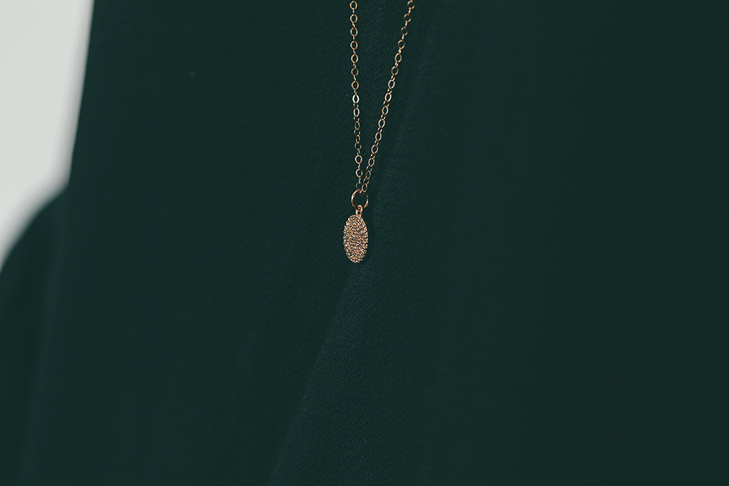 Long Rose Gold Necklace, CZ Pave & Rose Gold Plate Pendant, Simple ...