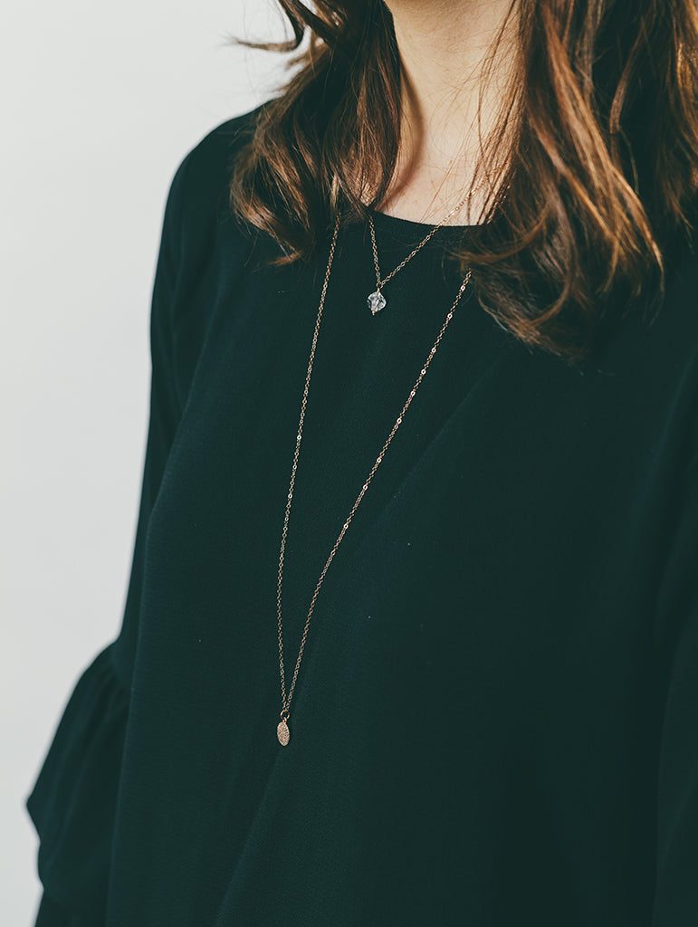 Long Rose Gold Necklace, CZ Pave & Rose Gold Plate Pendant, Simple ...