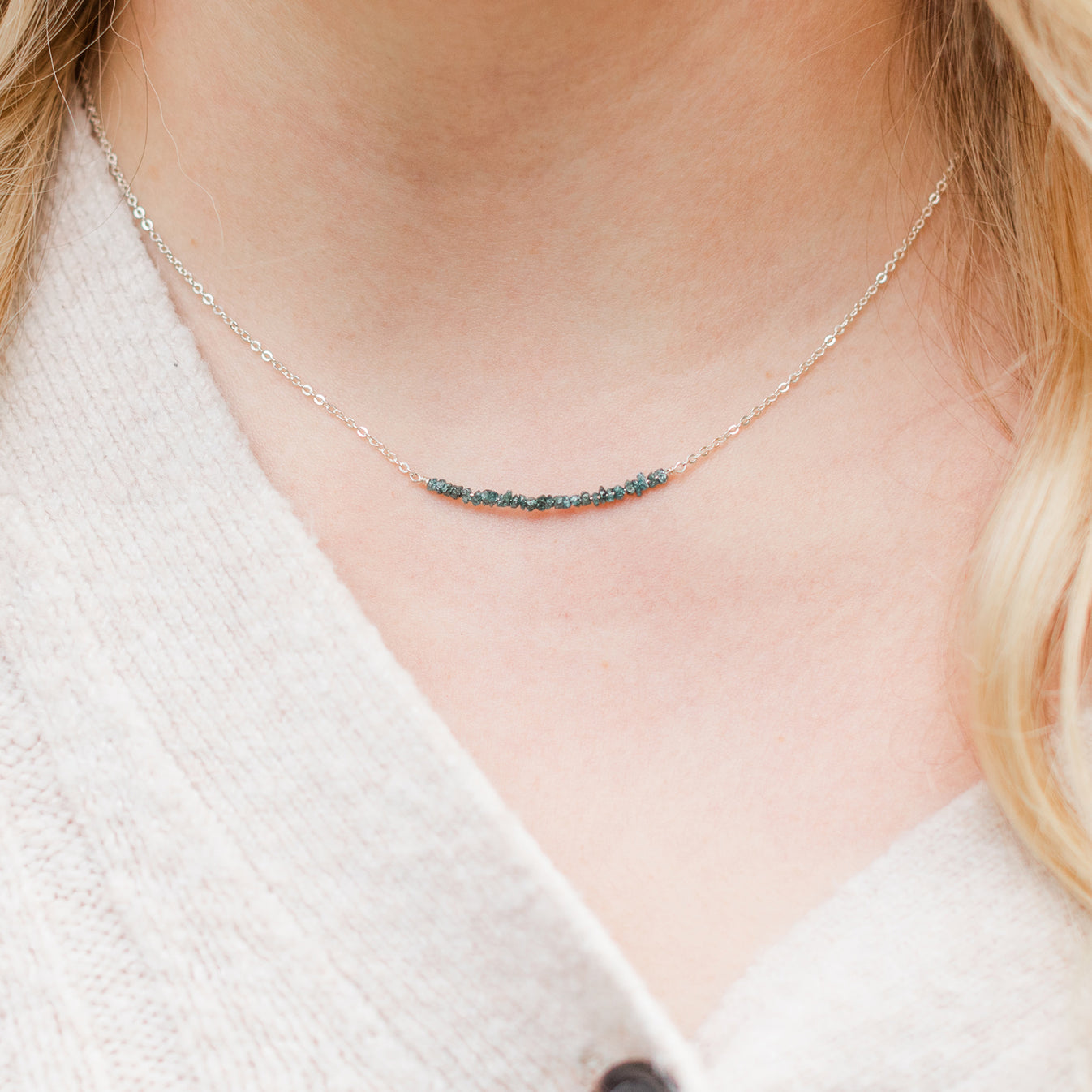 Raw Blue Green Diamond Necklace, April Birthstone Jewelry, 925 Chain ...