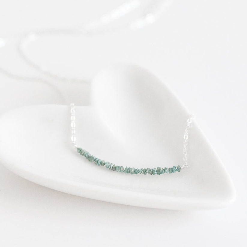 Raw Blue Green Diamond Necklace, April Birthstone Jewelry, 925 Chain ...