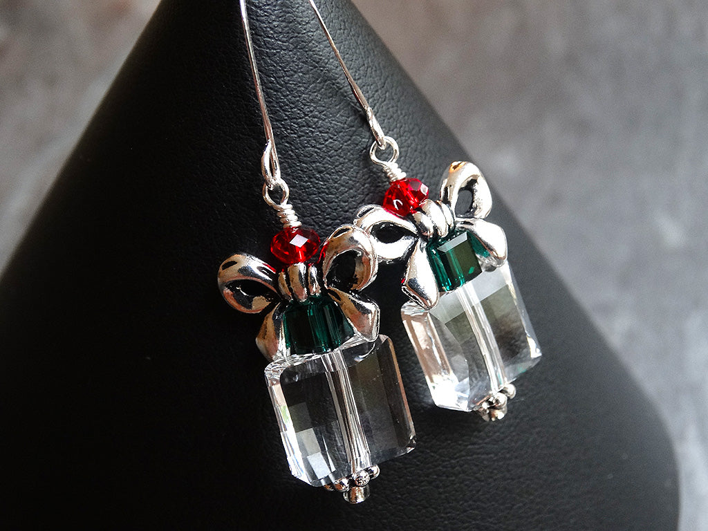 Crystal Christmas Present Earrings, Dangle Drop, Christmas Jewelry for ...